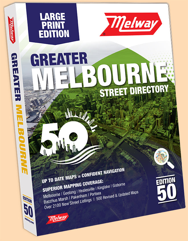 Melway 50th Edition Large Print Street Directory with fitted Clear Pla ...