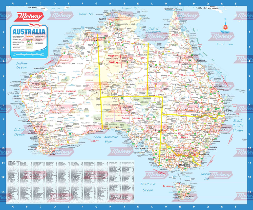 Ausway Australia WallMap - Rolled & Laminated - Melway Maps